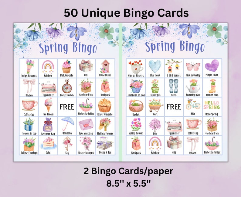 PRINTABLE SPRING Bingo Game With 50 Unique Bingo Cards, Bing Game ...