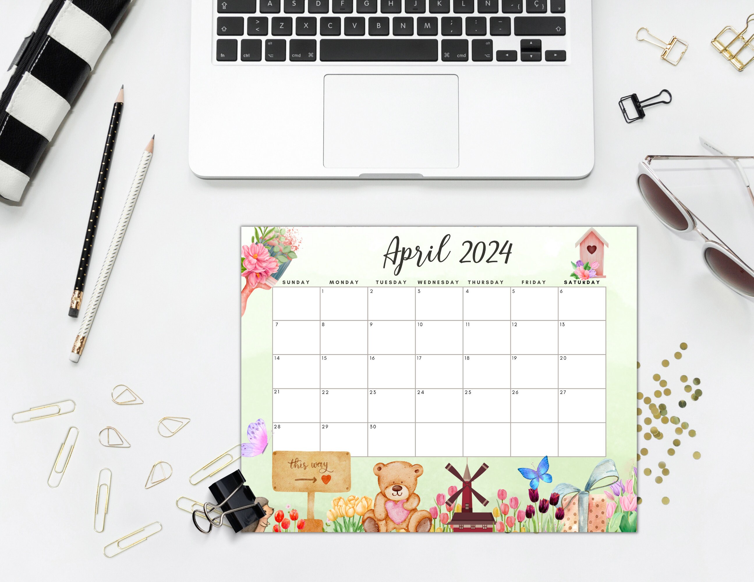 Editable April 2024 Calendar, Fillable Classroom Calendar, Spring ...