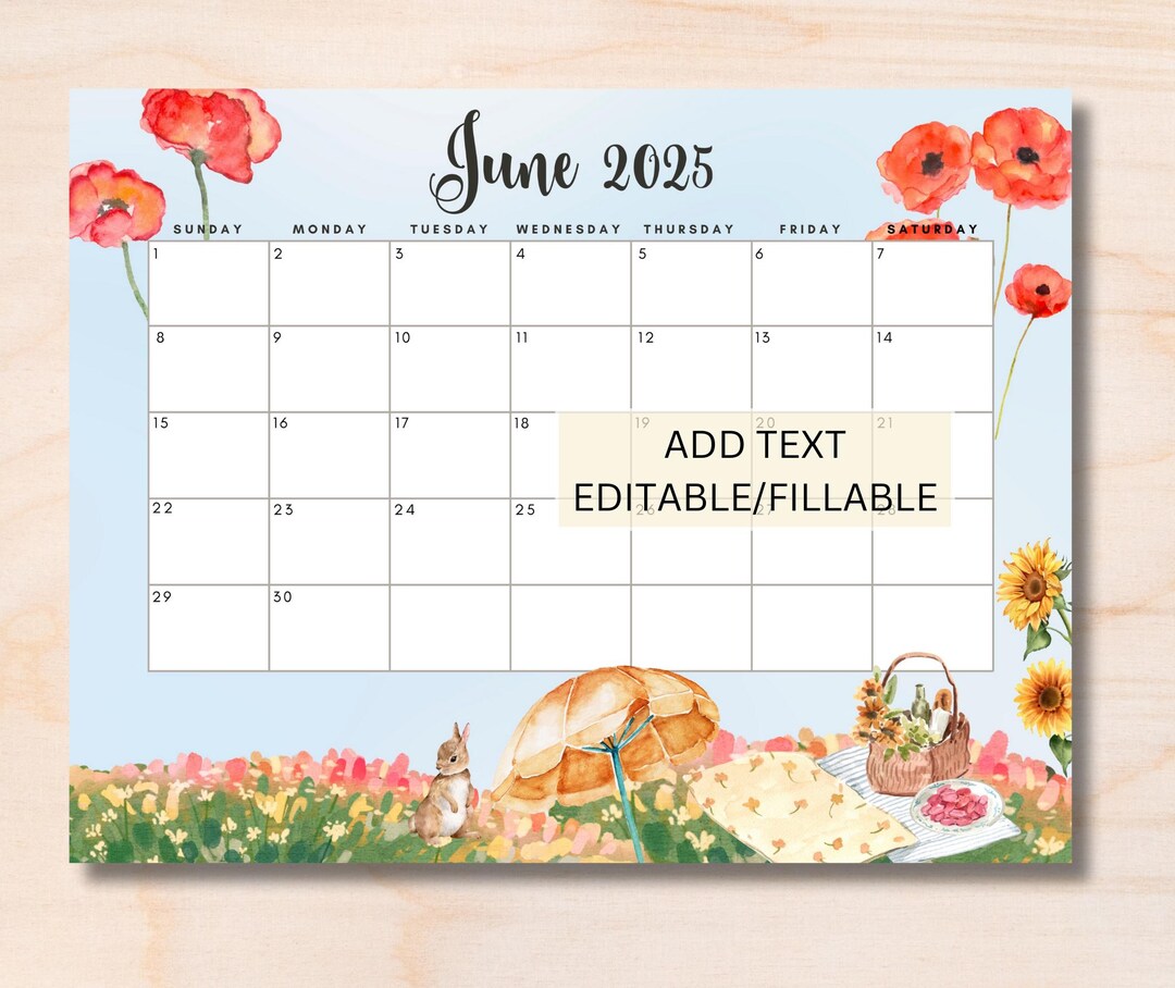 EDITABLE June 2025 Calendar, Printable June Digital Planner, Kids ...