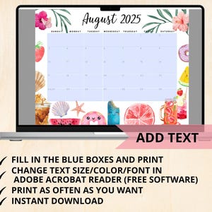 EDITABLE August 2025 Calendar, Printable Fillable August Calendar W ...