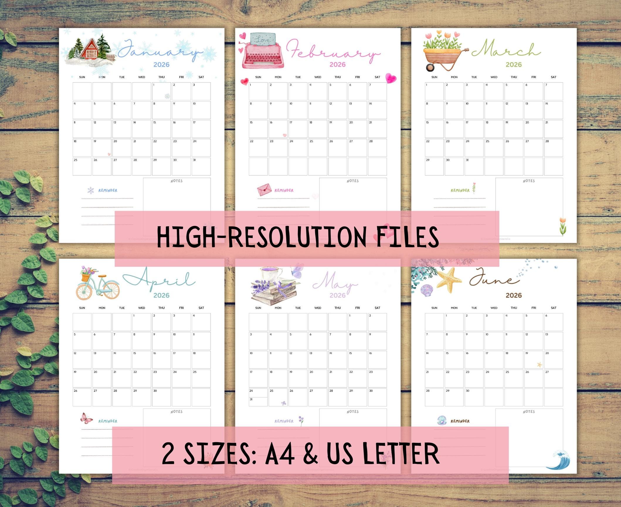 2026 EDITABLE Printable Watercolor Calendar,printable Fillable Monthly ...