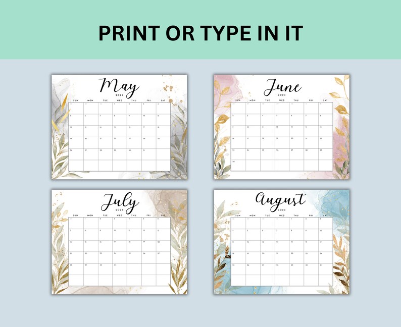 EDITABLE 2024 Calendar Printable Fillable 2024 Monthly Calendar Bundle ...
