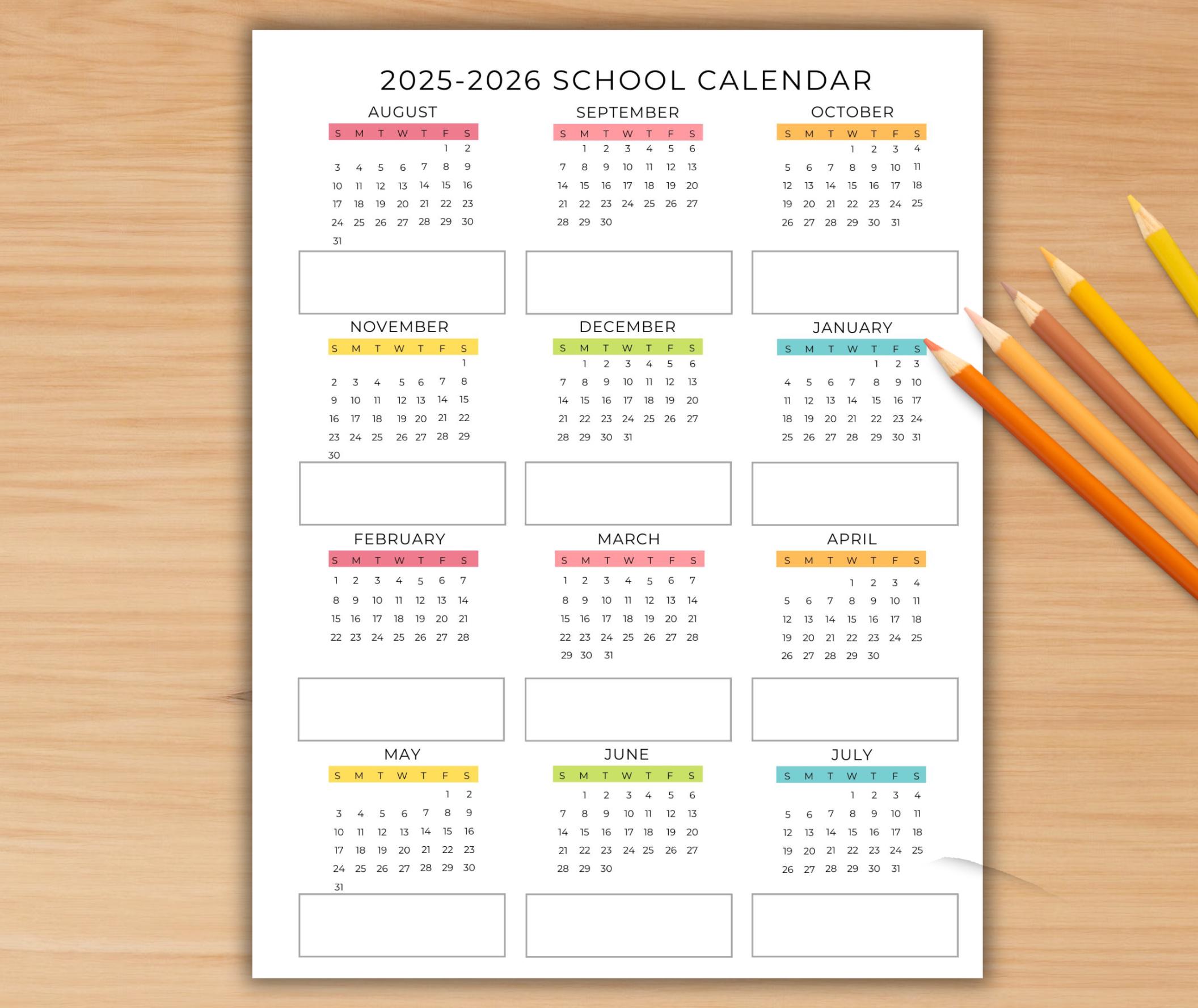 Editable School Year Calendar 2025-2026 for Preschool, Kindergarten ...