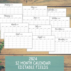 EDITABLE 2024 Calendar, Printable Minimalist Clean Calendar, Legal Size ...