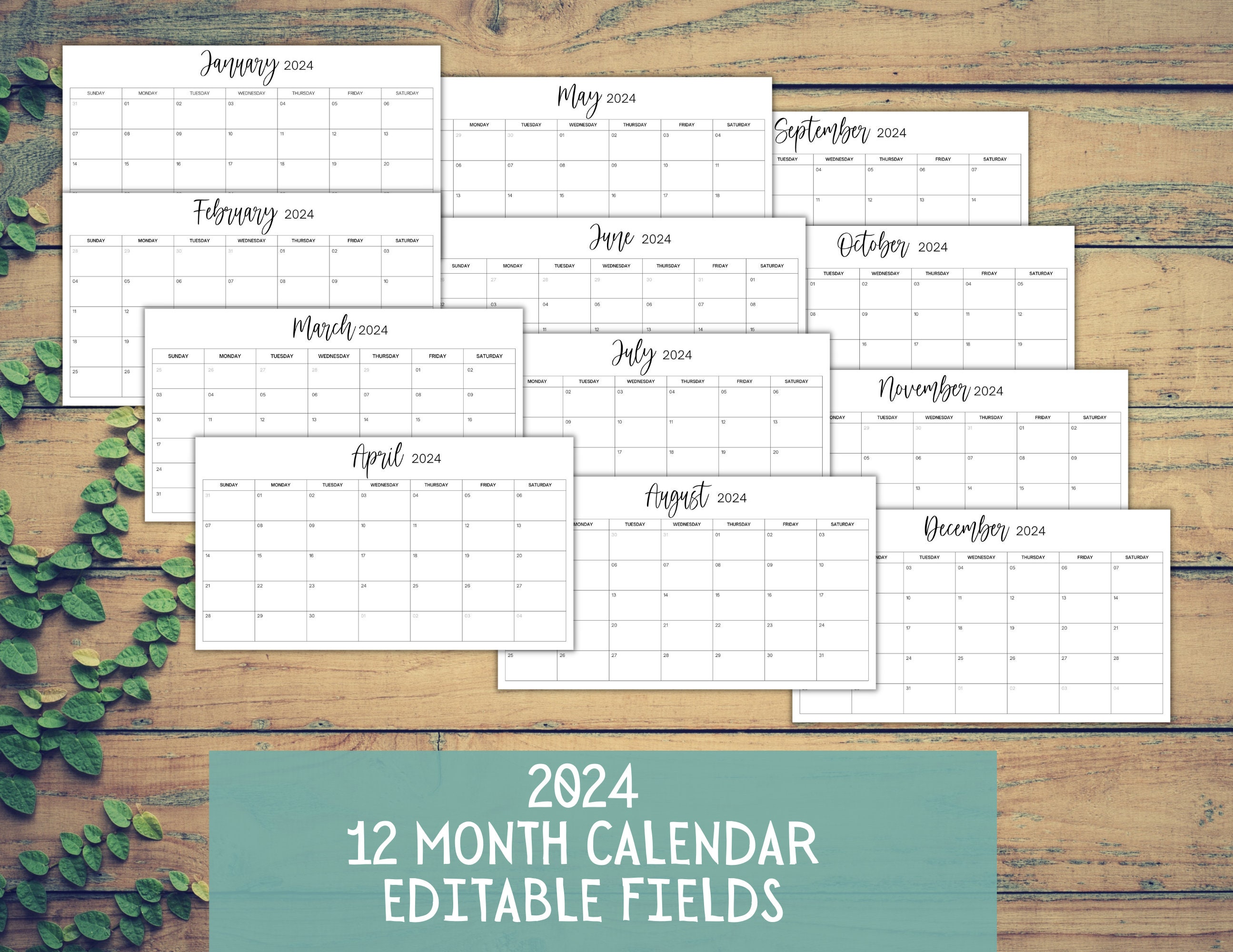 EDITABLE 2024 Calendar, Printable Minimalist Clean Calendar, Legal Size ...