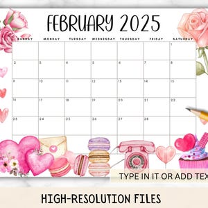 EDITABLE Wall Calendar 2025 Bundle, Pink Calendar W/ Love Hearts Sweets ...