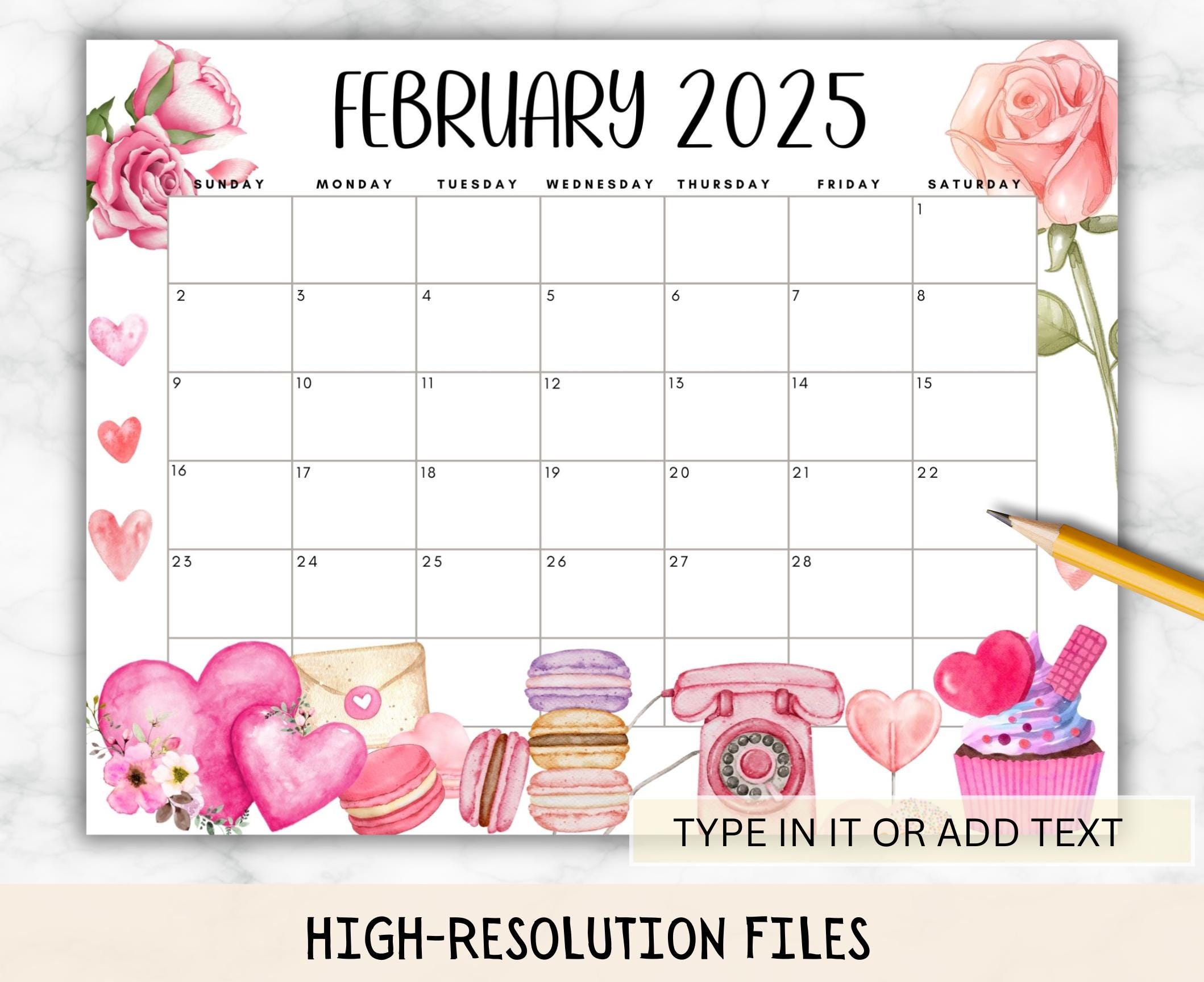 EDITABLE Wall Calendar 2025 Bundle, Pink Calendar W/ Love Hearts Sweets ...