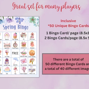 PRINTABLE SPRING Bingo Game With 50 Unique Bingo Cards, Bing Game ...