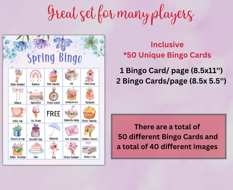 PRINTABLE SPRING Bingo Game With 50 Unique Bingo Cards, Bing Game ...