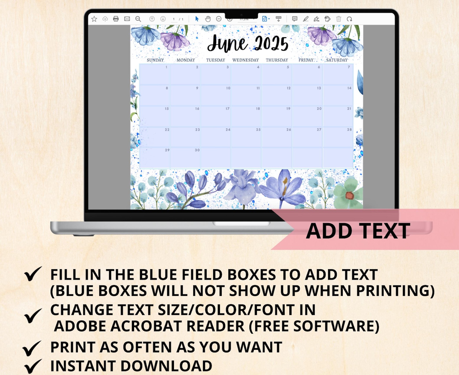 EDITABLE Calendar 2025 Bundle Pack W/ Flowers, Floral Calendar, Floral ...
