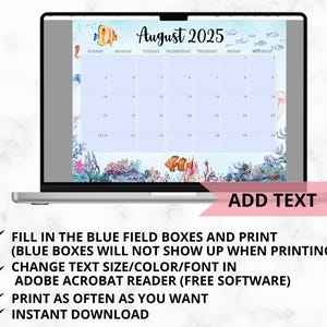EDITABLE August 2025 Calendar, Cute Summer Calendar With Ocean ...