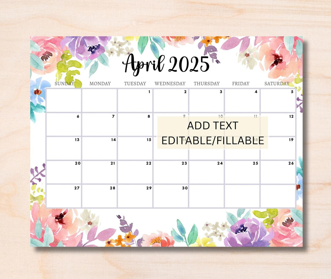 Buy EDITABLE April 2025 Calendar, Printable Monthly Planner Kids ...