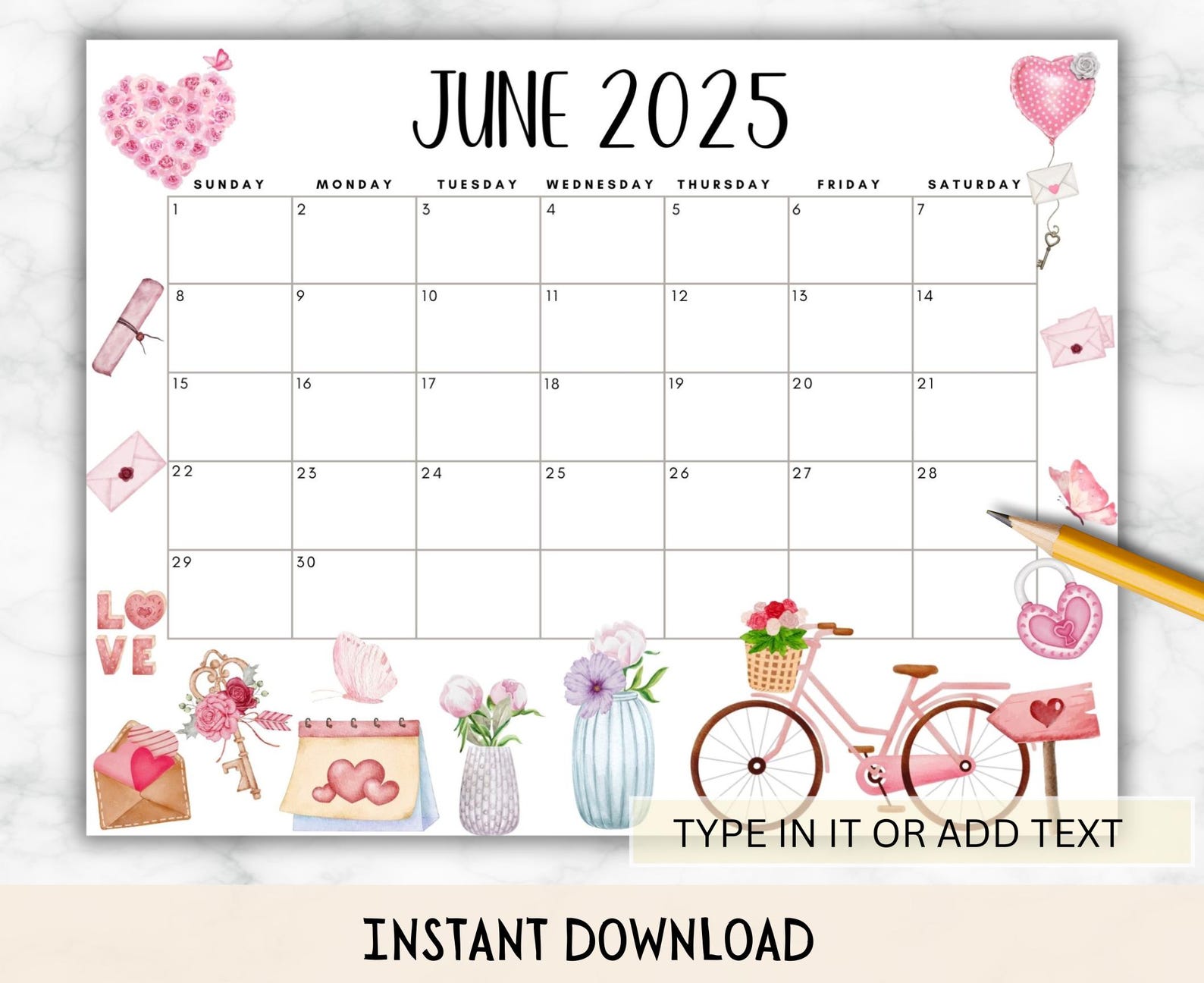 EDITABLE Wall Calendar 2025 Bundle, Pink Calendar W/ Love Hearts Sweets ...