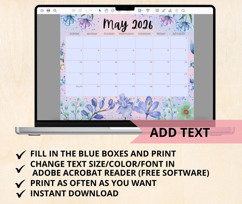 EDITABLE May 2026 Calendar, Printable Fillable Monthly Planner May ...