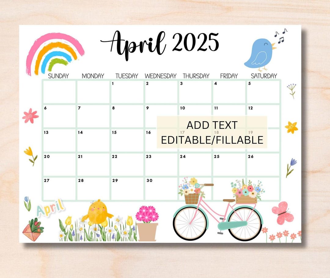 EDITABLE April 2024 Calendar, Printable Fillable Monthly Planner April ...