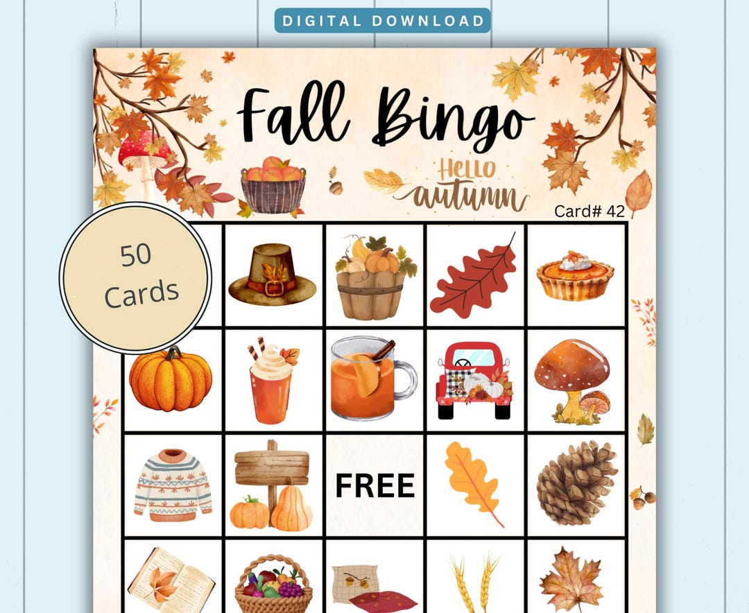50 Fall Bingo Cards, Fall Bingo, Autumn Bingo, Fall Game, Fall ...