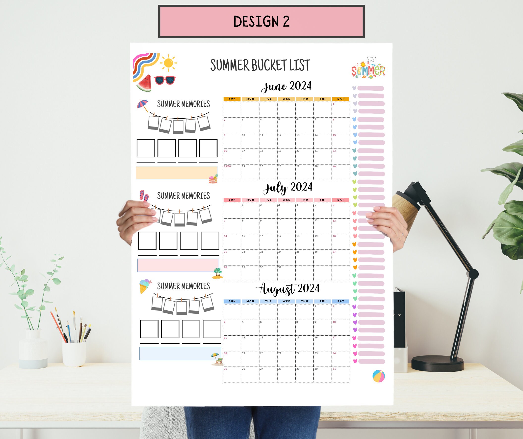 EDITABLE Summer Calendar Poster With Bucket List 3 Months To-do Planner ...