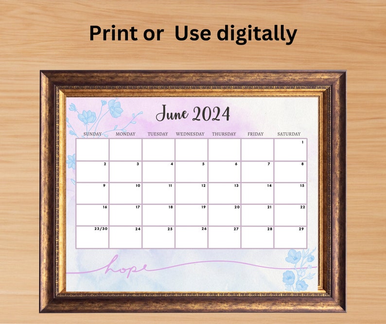 EDITABLE June 2024 Calendar, Printable Fillable Monthly Calendar for ...