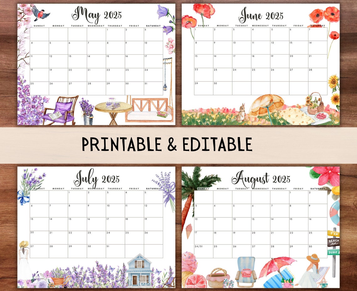 EDITABLE Monthly Calendar 2025 Bundle, Printable Fillable Monthly ...