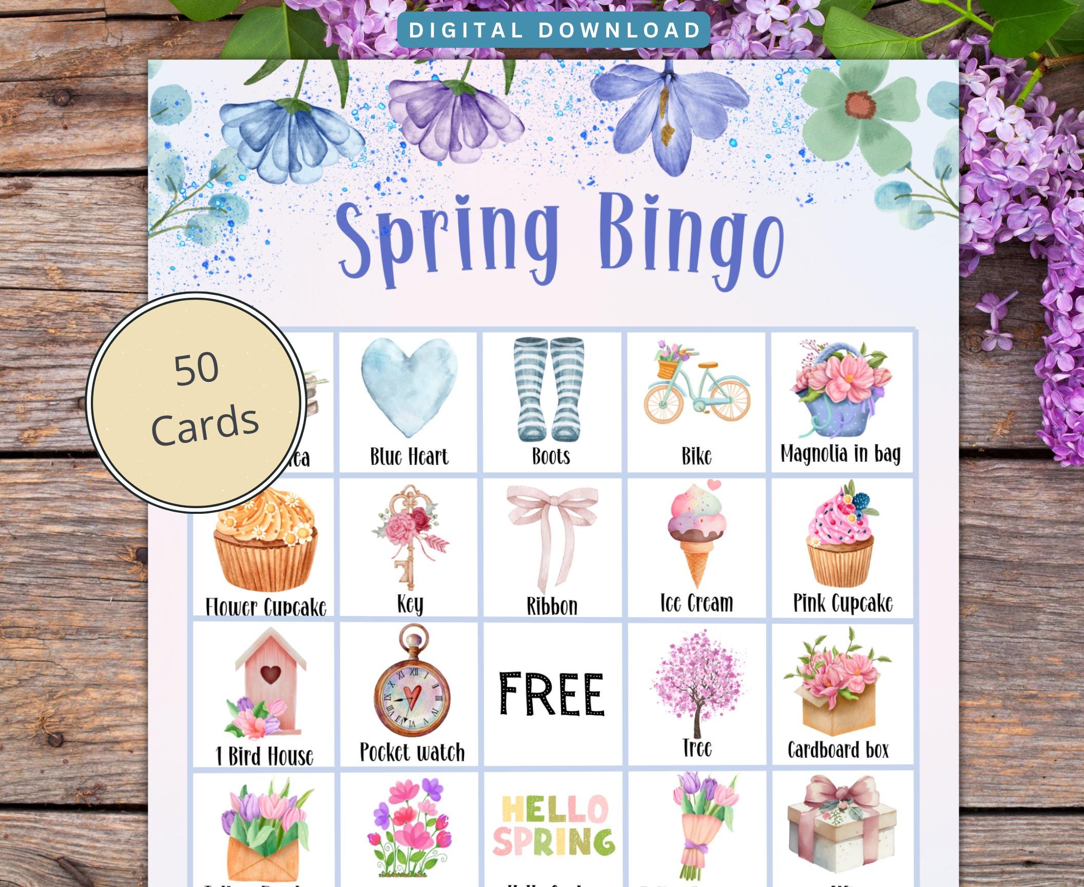PRINTABLE SPRING Bingo Game With 50 Unique Bingo Cards, Bing Game ...