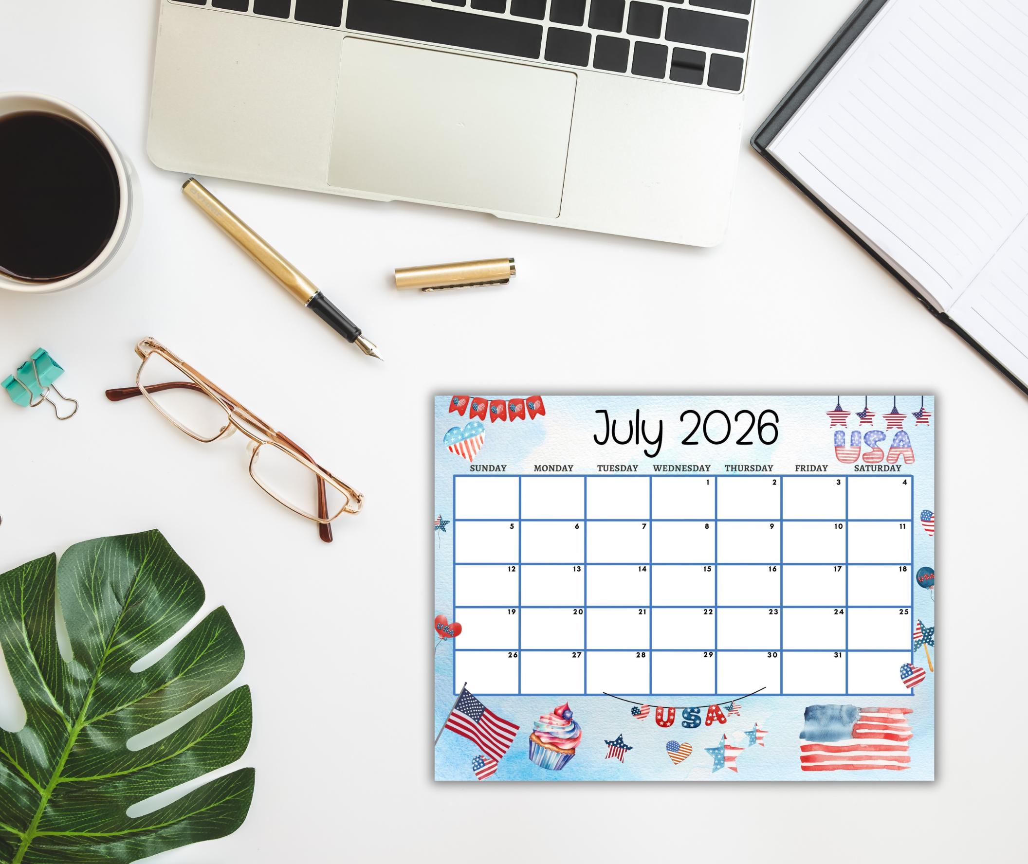 EDITABLE July 2026 Calendar, Monthly Planner Printable PDF, Classroom ...