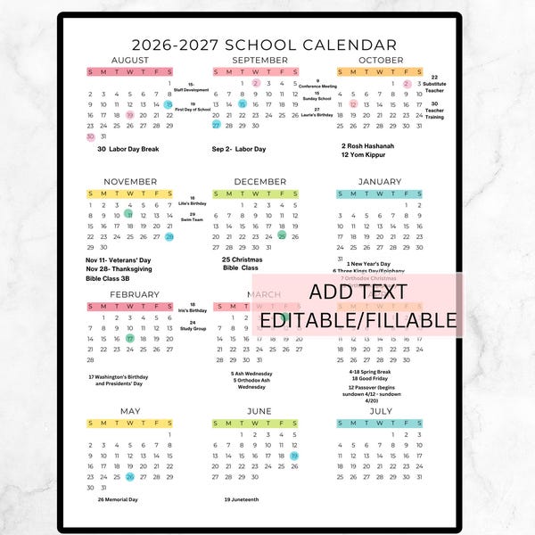 July 2026 Calendar School - Etsy