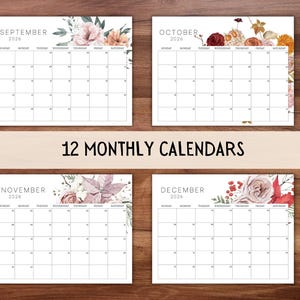 EDITABLE Floral Calendar 2026 Bundle, Editable PDF Calendar, Watercolor ...