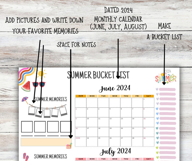 EDITABLE Summer Calendar Poster With Bucket List 3 Months To-do Planner ...