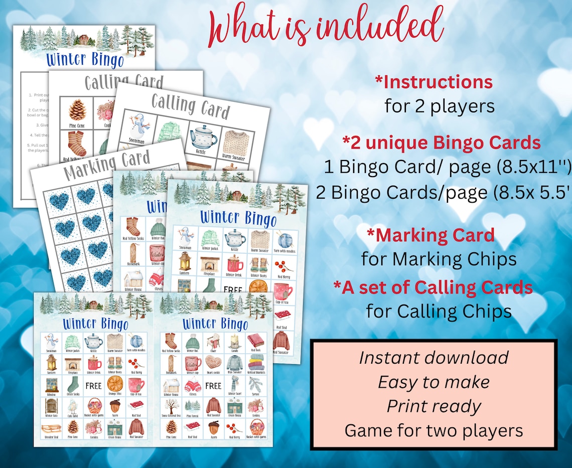 PRINTABLE Winter Bingo Game, Bingo Game, Bingo Games, Bingo Activities ...