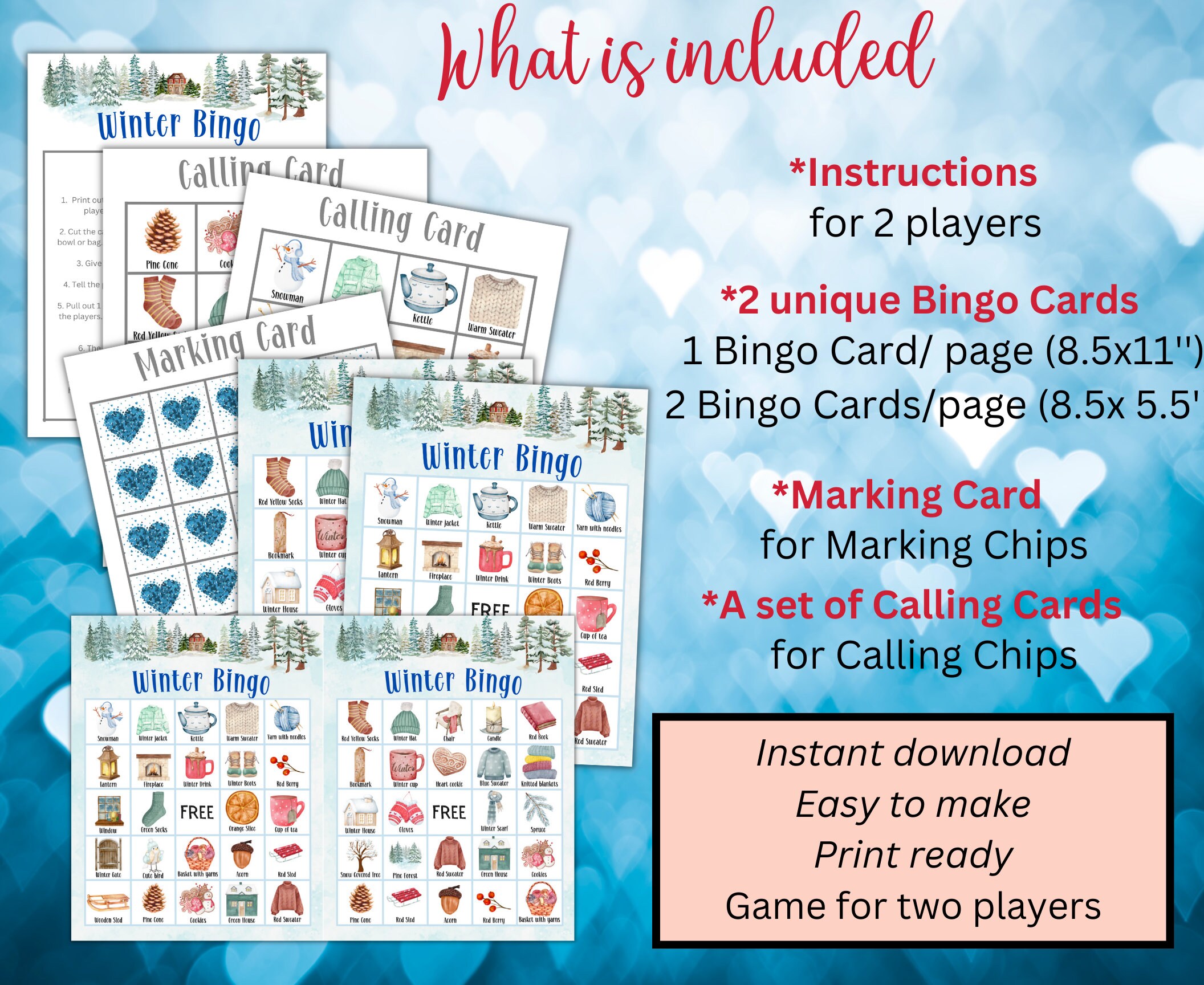 PRINTABLE Winter Bingo Game, Bingo Game, Bingo Games, Bingo Activities ...