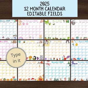 EDITABLE Monthly Calendar 2025 Bundle Pack, Classroom Kids Calendar ...