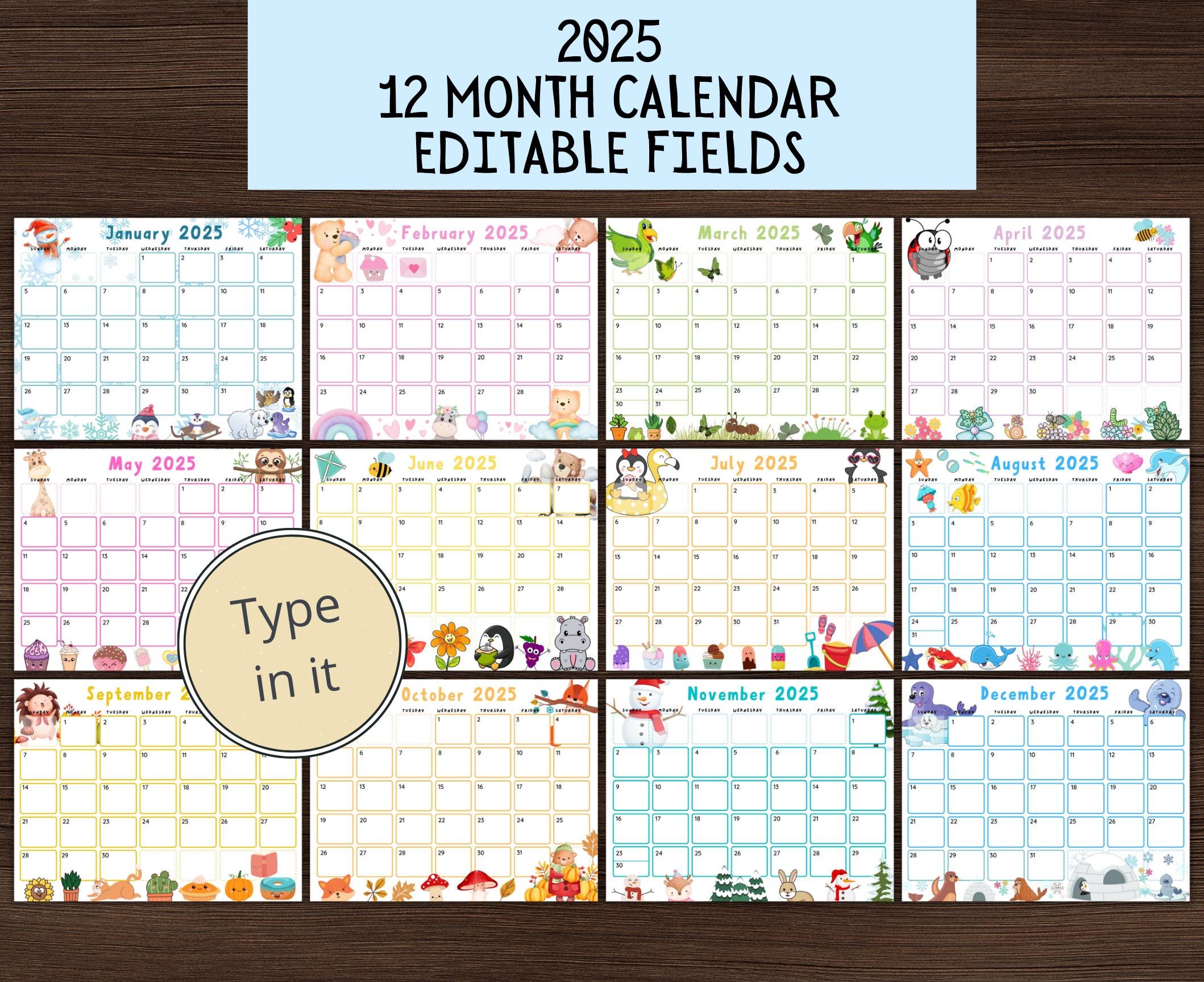 EDITABLE Monthly Calendar 2025 Bundle Pack, Classroom Kids Calendar ...