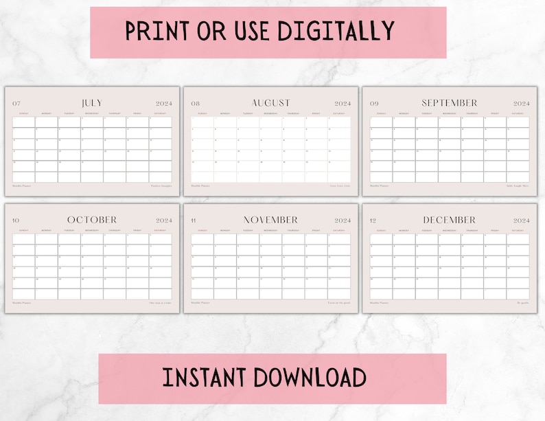 Printable Calendar 2024 Bundle, Boho Calendar, Minimalist Calendar ...