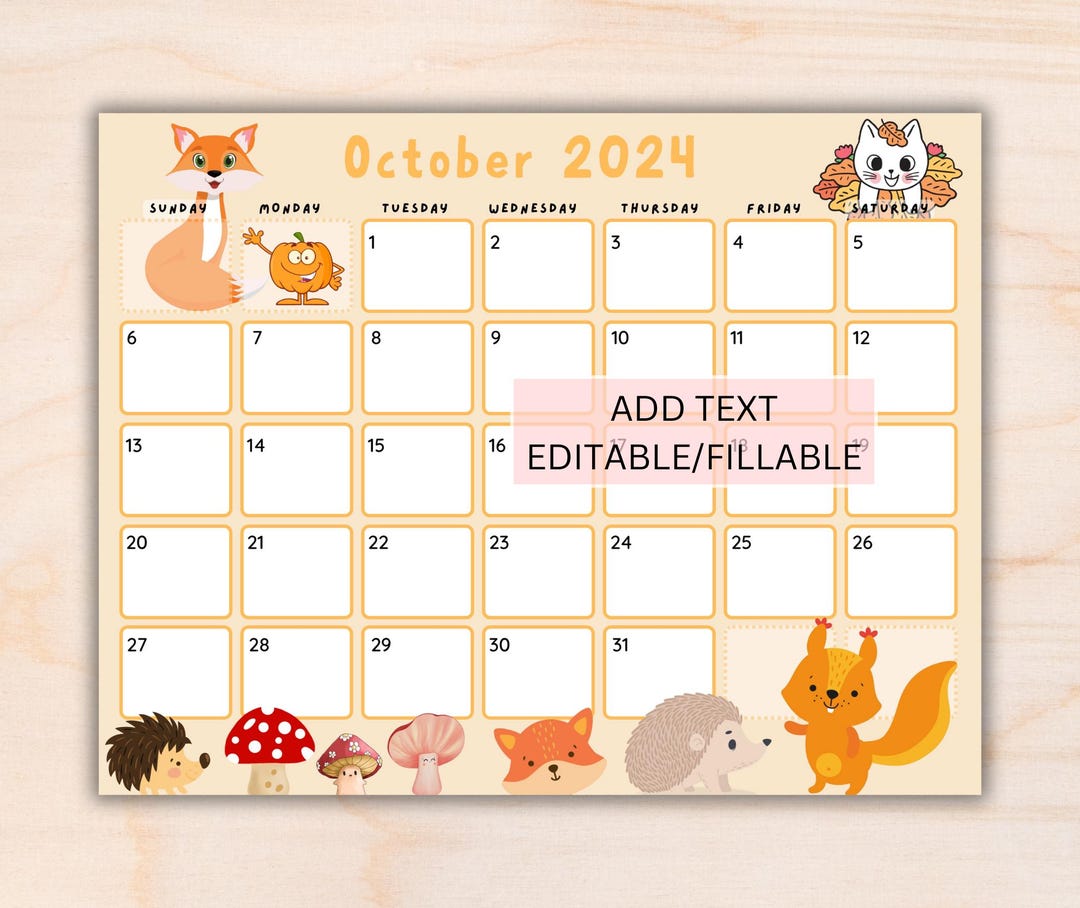 EDITABLE October 2024 Calendar, Printable Monthly Calendar for October ...