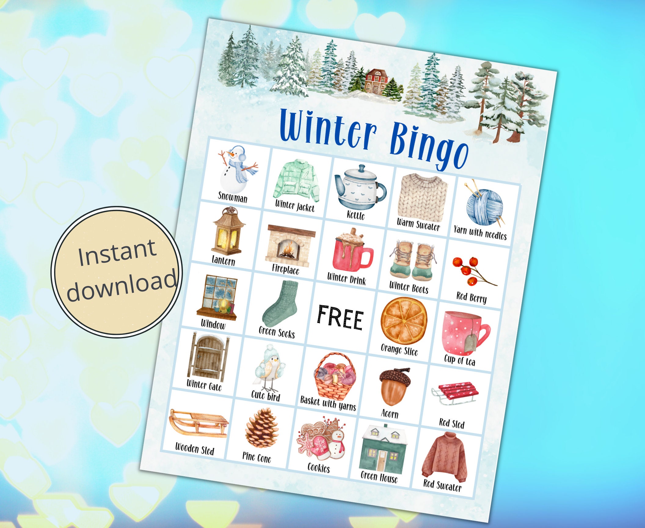 PRINTABLE Winter Bingo Game, Bingo Game, Bingo Games, Bingo Activities ...