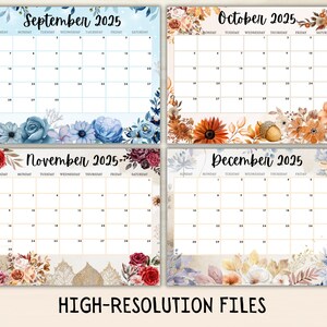 EDITABLE Calendar 2025 Bundle Pack W/ Flowers, Floral Calendar, Floral ...