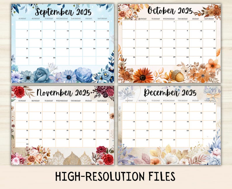 EDITABLE Calendar 2025 Bundle Pack W/ Flowers, Floral Calendar, Floral ...