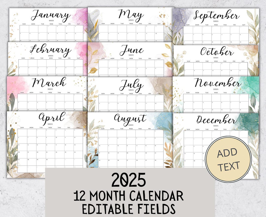EDITABLE Calendar 2025 Bundle, Printable Fillable Calendar, Monthly ...