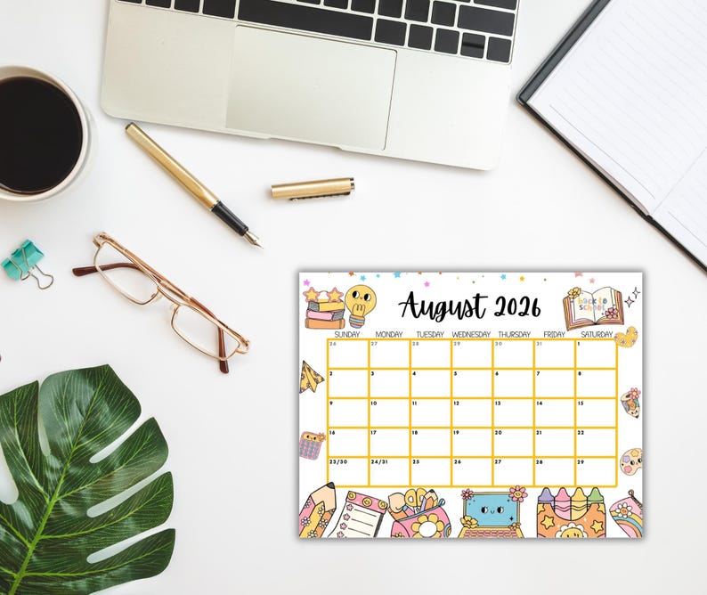 EDITABLE August 2026 Calendar, Cute Back to School, Printable Calendar ...