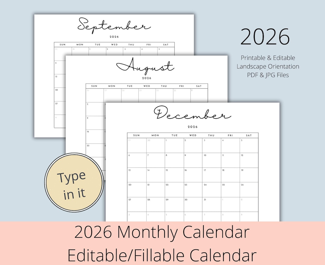 2026 Editable Printable Calendars | 2026 Minimalist Calendar Bundle ...