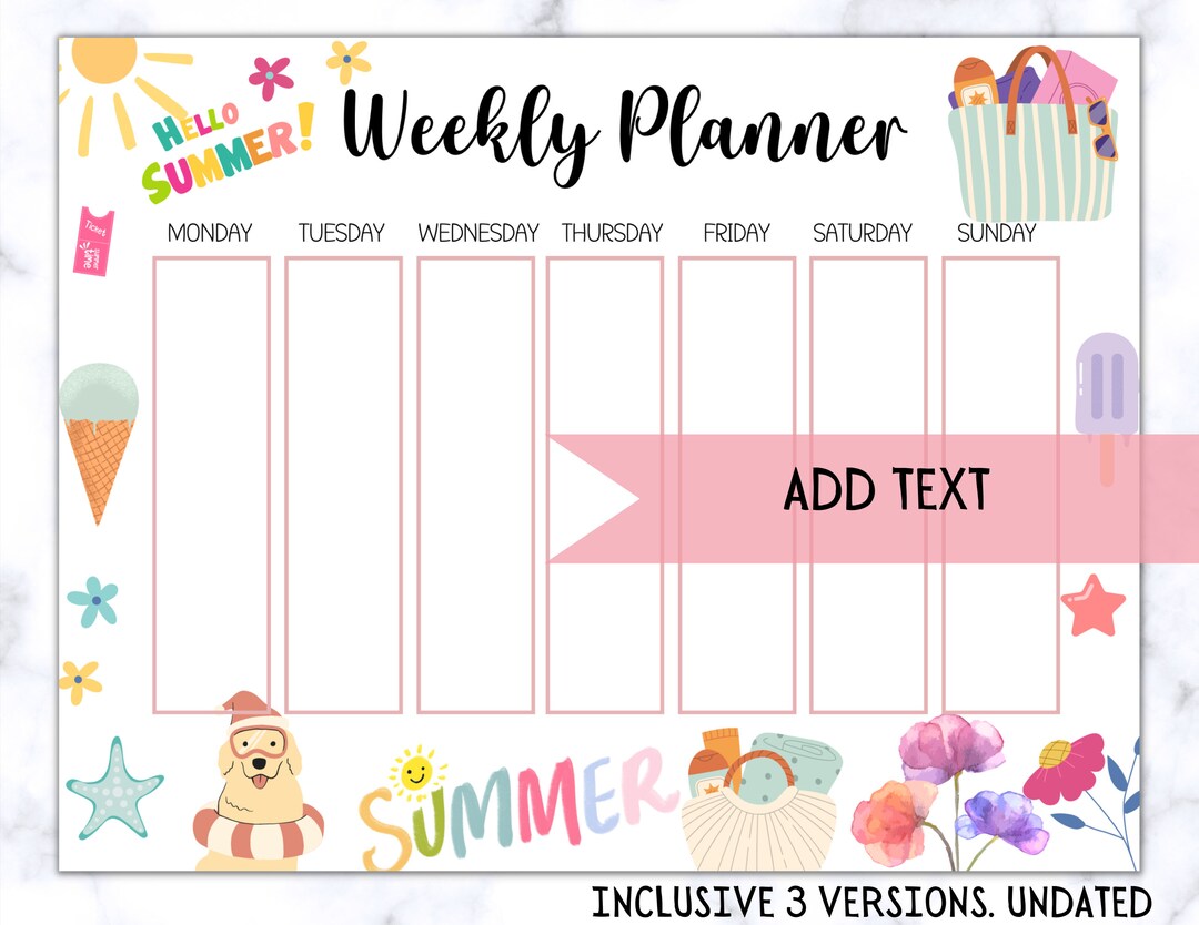 PRINTABLE Weekly Summer Planner Undated Weekly Classroom Calendar ...