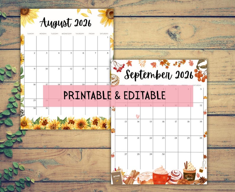 2026 EDITABLE Printable Wall Calendar, Printable Fillable Monthly ...