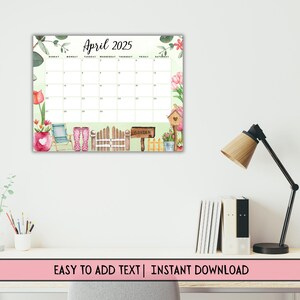 EDITABLE April 2025 Calendar, Printable Monthly Calendar 2024, Spring ...