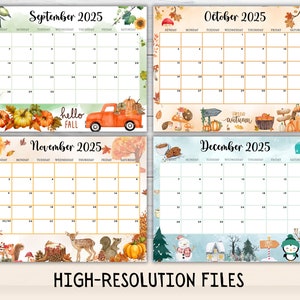 EDITABLE 2025 Calendar Bundle, Fillable Calendar, Cute Printable ...