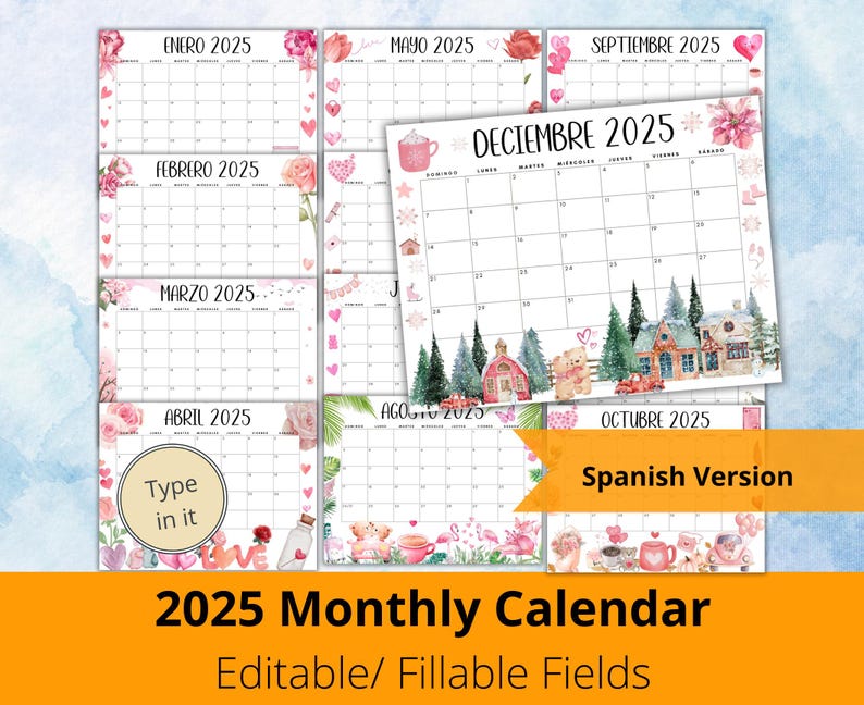 2025 Spanish Calendar, Printable Spanish Calendar, Spanish Monthly ...