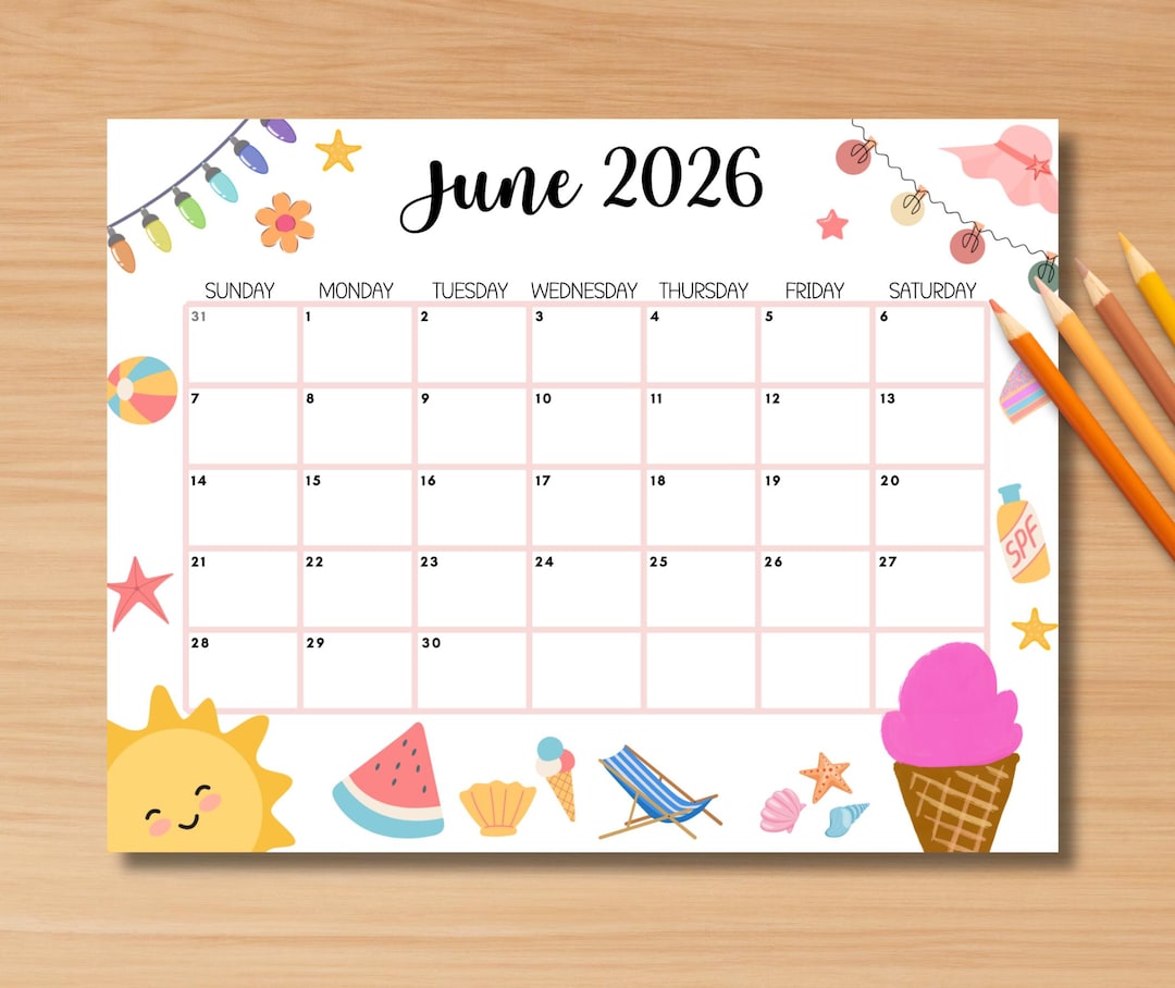 EDITABLE June 2026 Calendar, Printable Wall Calendar 2026, Cute ...