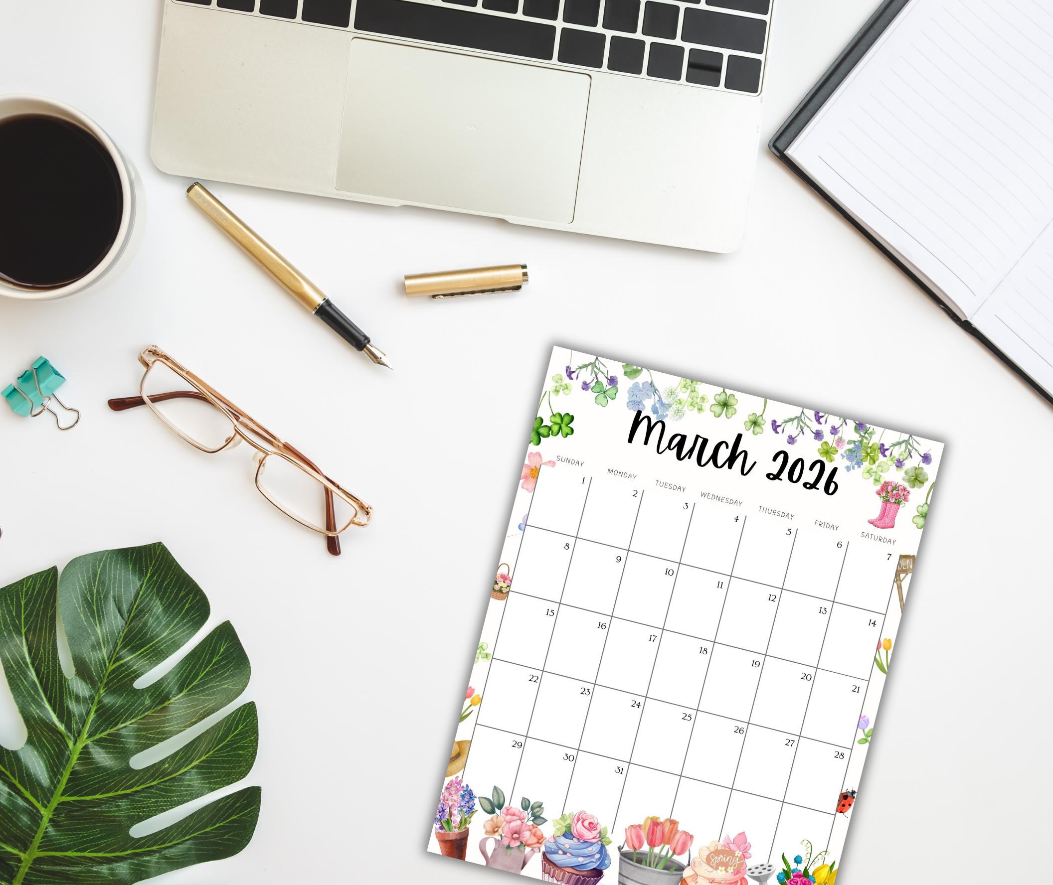 EDITABLE March 2026 Calendar, Printable March Calendar, Cute Monthly ...