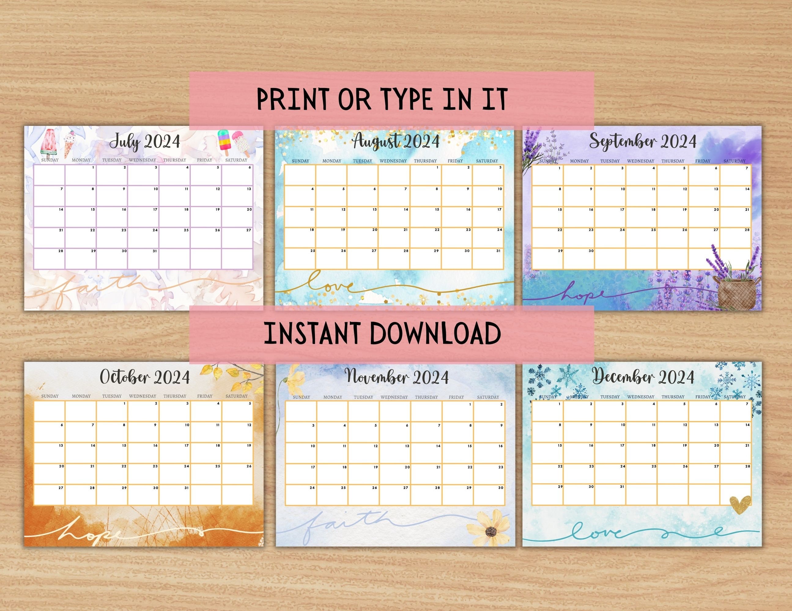EDITABLE Monthly Calendar 2024 Bundle, Printable Fillable 2024 Calendar ...