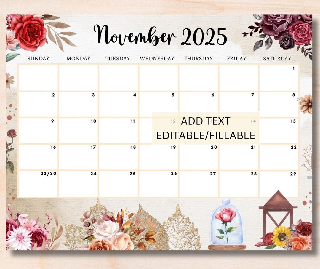 EDITABLE November 2025 Calendar, Cute Autumn 2025 Planner PDF, Fillable ...