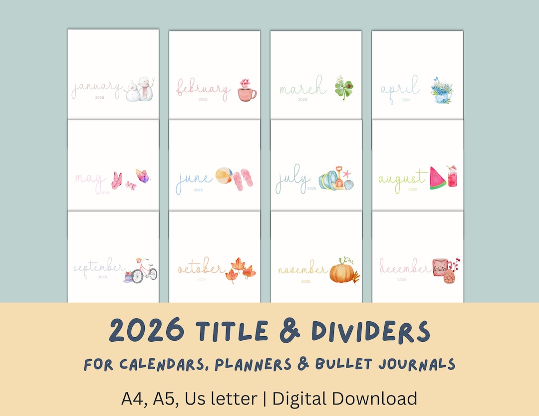 2026 Monthly Title Covers: 2026 Calendar Title Covers, Monthly Dividers ...